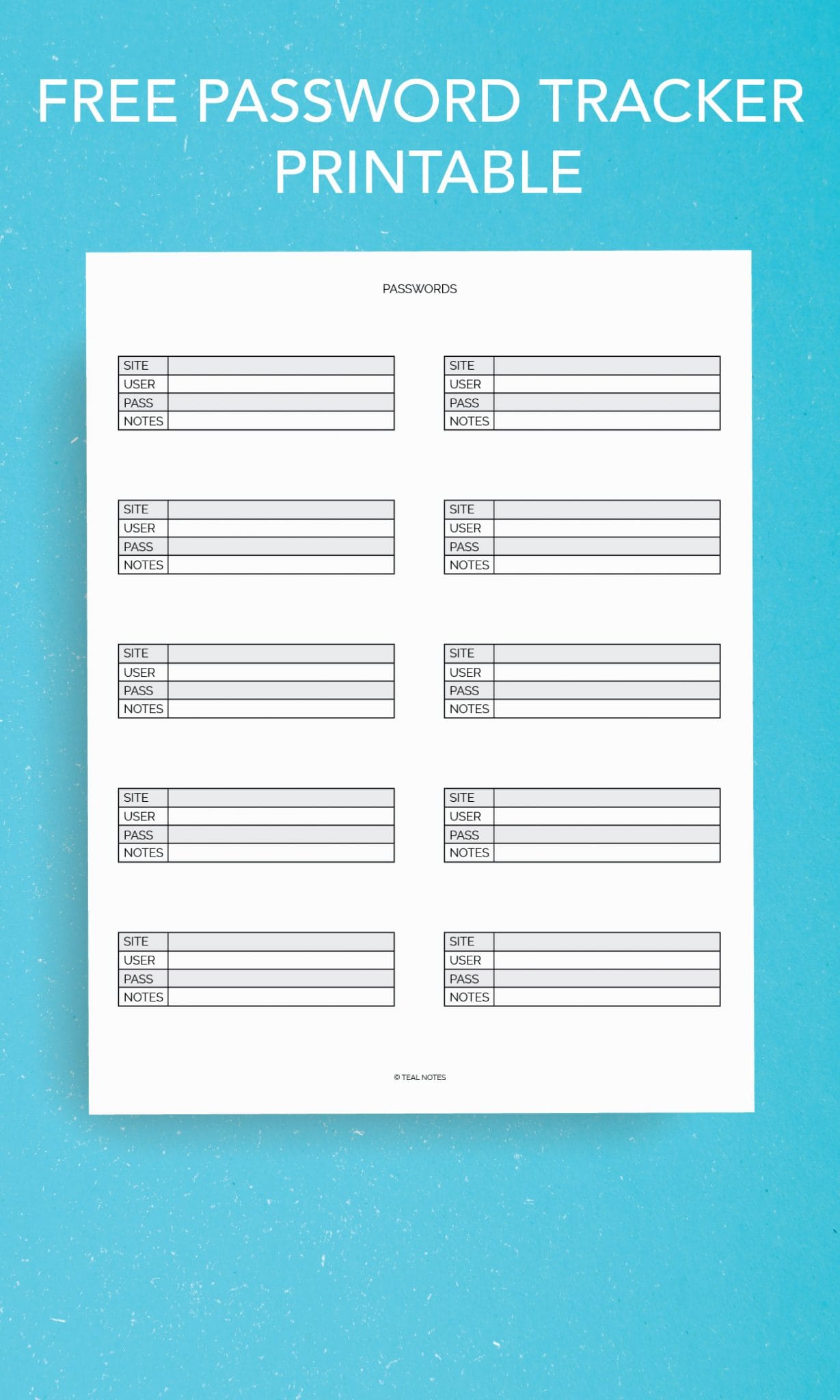 Free Passwords Tracker Printable